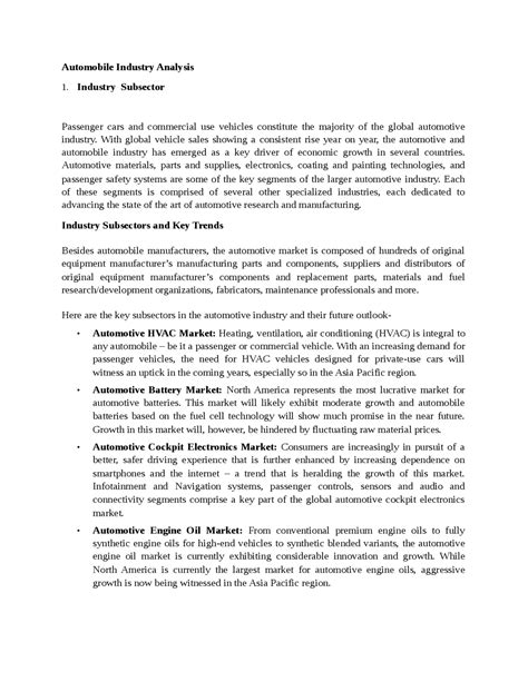 Global Automobile Indistry Analysis Docsity