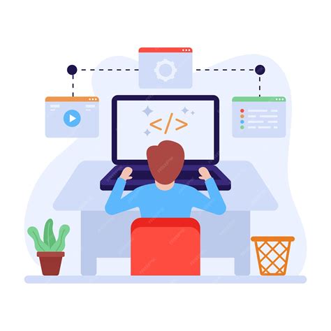 Premium Vector Clean Coding Flat Illustration Web Developer Doing Programming