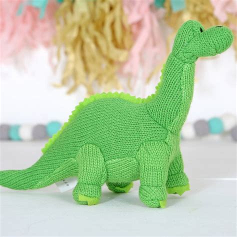Green Diplodocus Dinosaur Rattle And Personalised Bag By Red Berry Apple