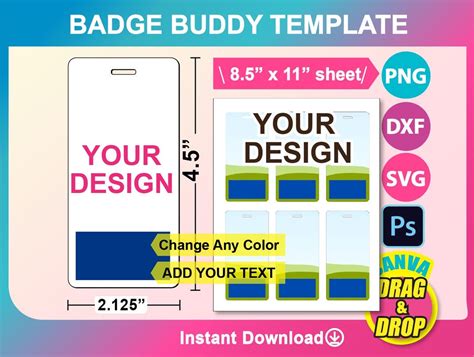 Badge Buddy Template Customizable Id Design Digital Download Etsy