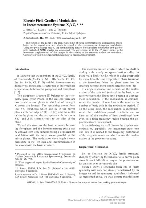 Pdf Electric Field Gradient Modulation In Incommensurate Systems X2yz4