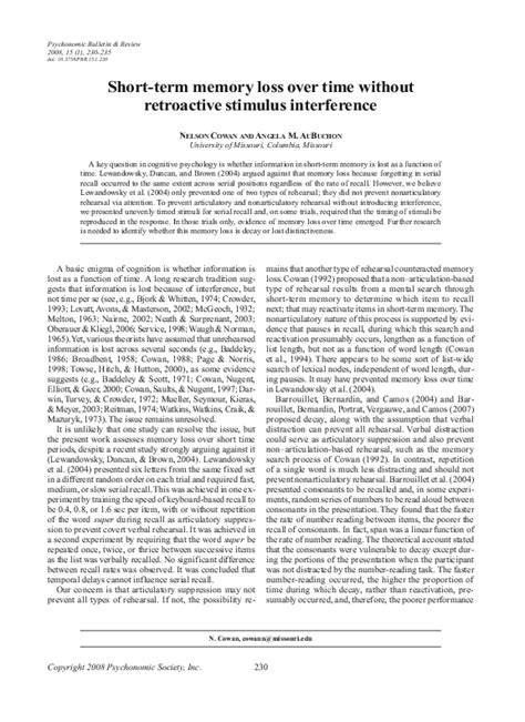 Pdf Short Term Memory Loss Over Time Without Retroactive Stimulus