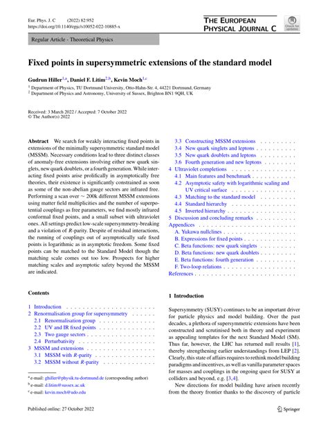 Pdf Fixed Points In Supersymmetric Extensions Of The Standard Model