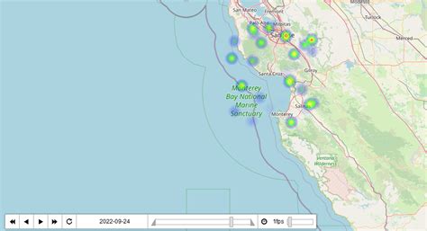 Python Having An Issue Seeing The Heat Signature On The Map Using Heatmapwithtime Stack Overflow