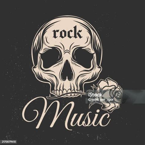 록 빈티지 프린트 로고 인간의 두개골과 장미 실루엣이 있는 배지 디자인 벡터 일러스트 레이 션 0명에 대한 스톡 벡터 아트 및 기타 이미지 Istock