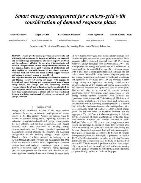 PDF Smart Energy Management For A Micro Grid With Consideration Of Demand Response Plans