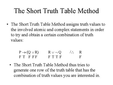 Truth Trees Intermediate Logic Truth Table Method The