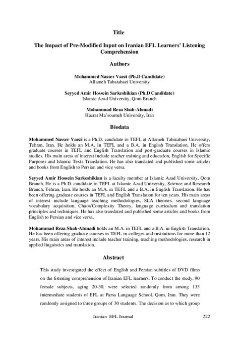 Pdf Effects Of Subtitles On Listening Comprehension In Efl Learners