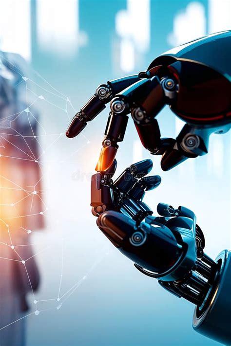 Robotic Hand Interacting With Holographic Interface Stock Illustration Illustration Of