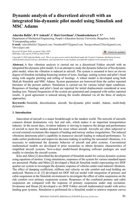 PDF Dynamic Analysis Of A Discretized Aircraft With An Integrated Bio Dynamic Pilot Model