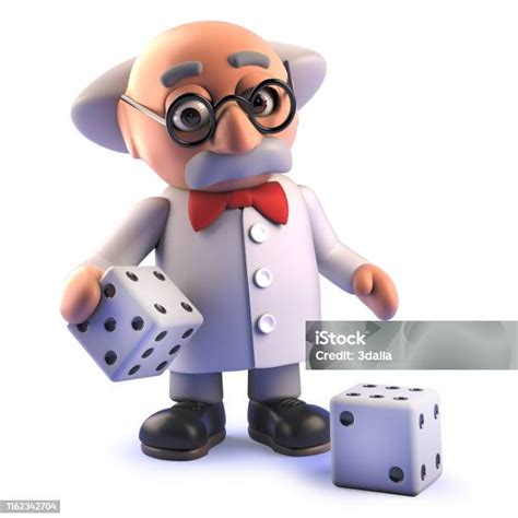 주사위와 함께 재생 3d에서 만화 미친 과학자 교수 캐릭터 만화에 대한 스톡 사진 및 기타 이미지 만화 미친 과학자 가능성 Istock