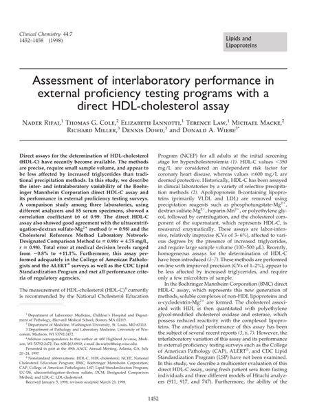 PDF Assessment Of Interlaboratory Performance In External Proficiency Testing Programs With A
