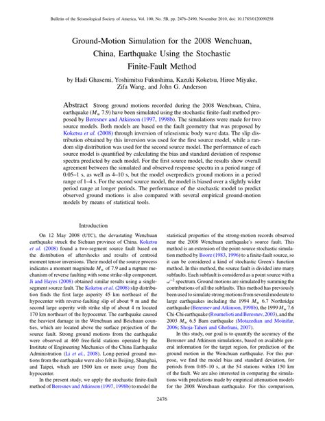 Pdf Ground Motion Simulation For The 2008 Wenchuan China Earthquake Using The Stochastic