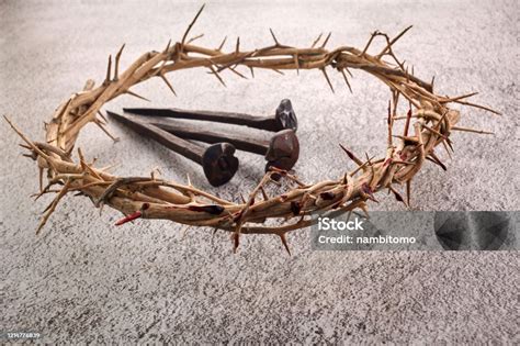 예수 세 개의 손톱이 있는 가시의 그리스도 왕관 종교 배경 부활절 기호입니다 예수 그리스도의 십자가에 못 박히심 가시에 대한 스톡 사진 및 기타 이미지 Istock