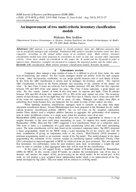 Pdf An Improvement Of Two Multi Criteria Inventory Classification Models
