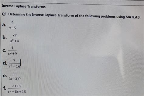 Solved Inverse Laplace Transforms Q Determine The Inverse Chegg Com