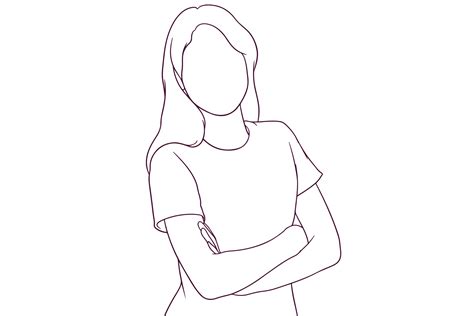 Beautiful Girl With Crossed Arms Hand Drawn Style Vector Illustration