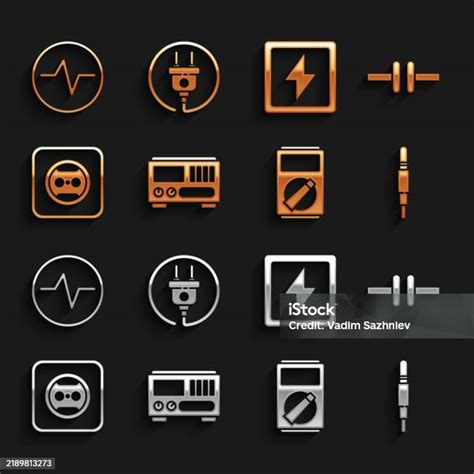 Set Electrical Measuring Instruments Circuit Scheme Audio Jack Multimeter Outlet Lightning Bolt