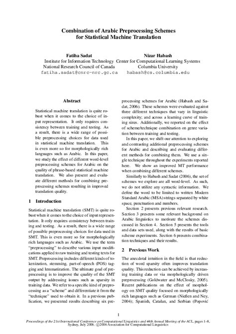 Pdf Combination Of Arabic Preprocessing Schemes For Statistical Machine Translation