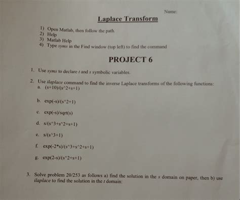 Solved Name Laplace Transform Open Matlab Then Follow Chegg
