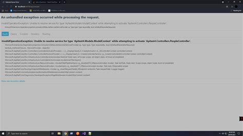 unable to resolve service context while attempting to