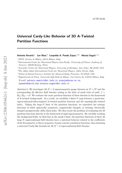 Pdf Universal Cardy Like Behavior Of 3d A Twisted Partition Functions