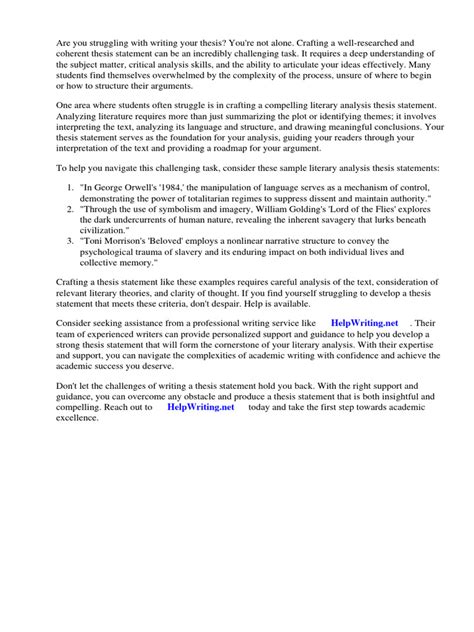 Sample Literary Analysis Thesis Statements Pdf