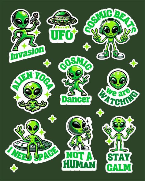 Editable Alien Ufo Cute Stickers Poster Design Template Cute Stickers