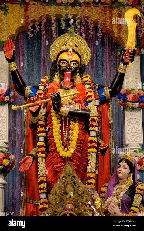 Idol Of Goddess Maa Kali At A Decorated Puja Pandal In Kolkata West