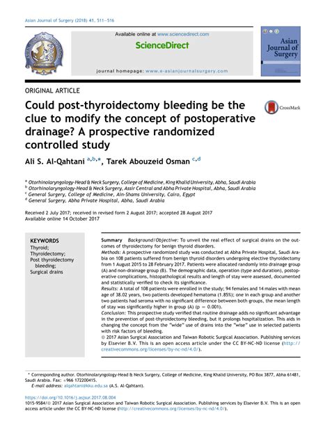 Pdf Could Post Thyroidectomy Bleeding Be The Clue To Modify The Concept Of Postoperative