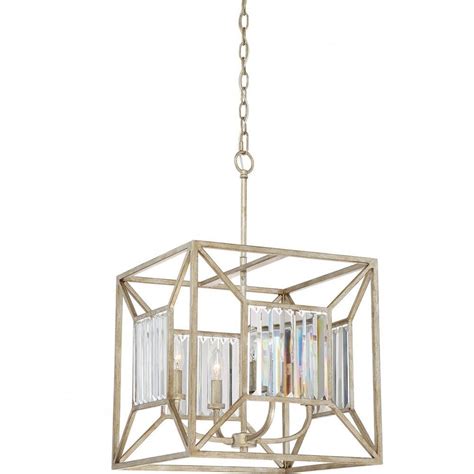 Lantern Style Pendant Light In Vintage Gold And Silver With Glass Rods