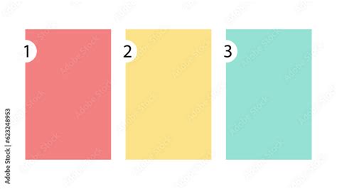 Three Numbered Multi Colored Banners Template For Presentation Three Empty Columns Or Slides