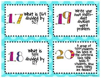 Dividing Multi Digit Numbers Task Cards By To The Square Inch Kate Bing Coners