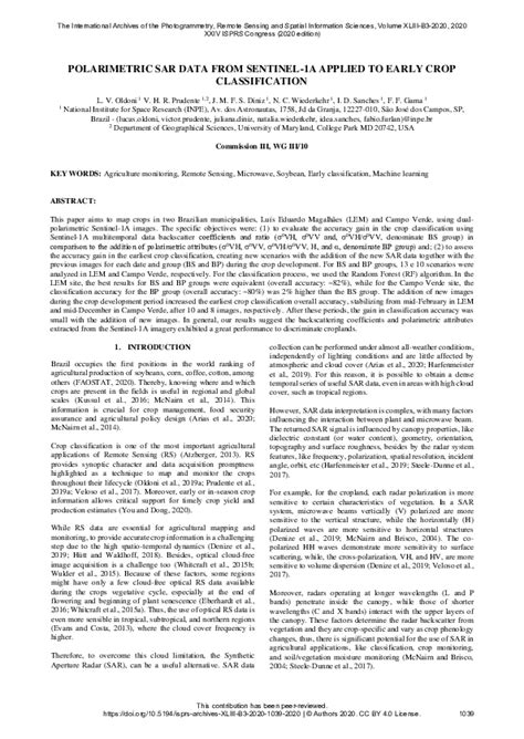 pdf polarimetric sar data from sentinel 1a applied to early crop