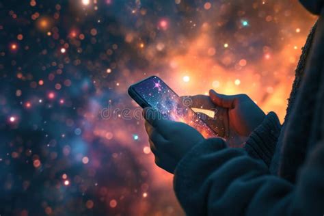 A Person Using A Mobile App For Identifying Celestial Objects Stock