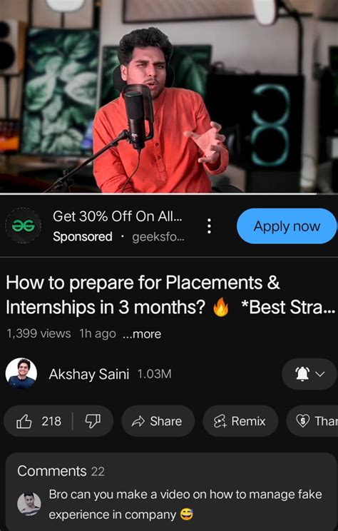 watch akshay saini s video on placements and internships anurag rawat