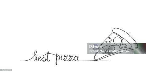 피자 슬라이스와 레터링 편집 가능한 획의 연속 선 그리기 1개 패스트 푸드 레스토랑 메뉴 포스터 배너 간단한 선형 스타일을위한 길거리 음식의 한 줄 페퍼로니 스케치