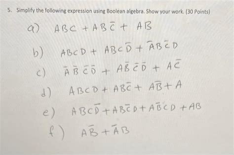 Solved 5 Simplify The Following Expression Using Boolean