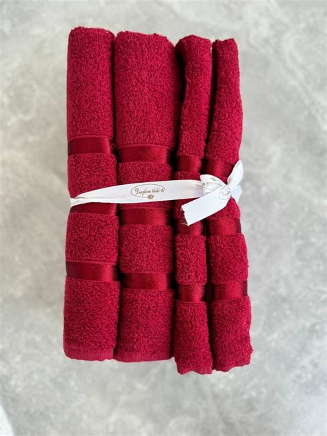 ᐉ Набір махрових рушників 4 шт 70х140 90х50 см Червоний 2339098519 • Краща ціна в Києві