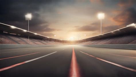 Evening Scene Asphalt International Race Track With Starting Or End