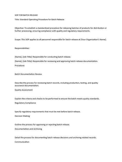 Sop For Batch Release Pdf