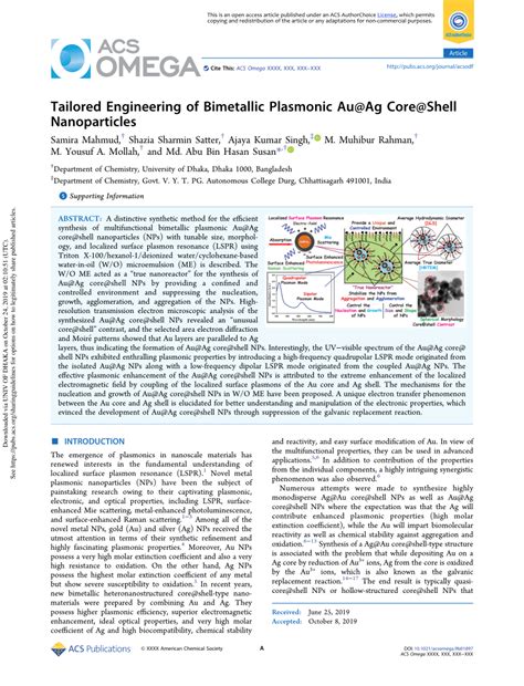 Pdf Tailored Engineering Of Bimetallic Plasmonic Auag Coreshell Nanoparticles
