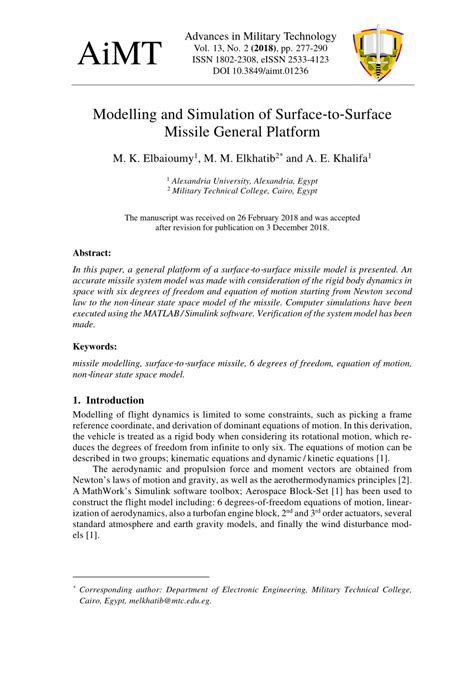 PDF Modelling And Simulation Of Surface To Surface Missile General