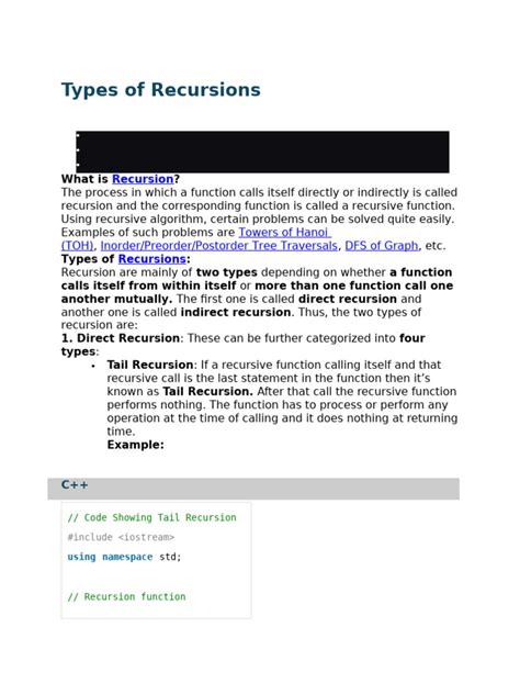 Types Of Recursion Explained Pdf Namespace Control Flow