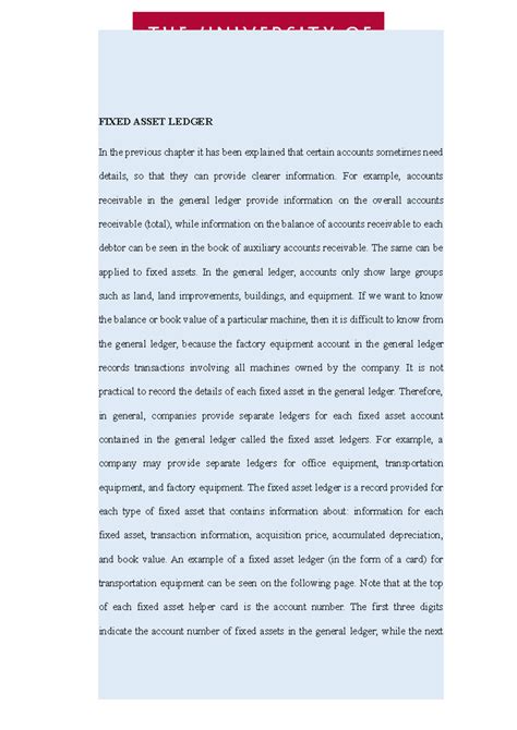 Notes Accounting Fixed Asset Ledger Fixed Asset Ledger In The