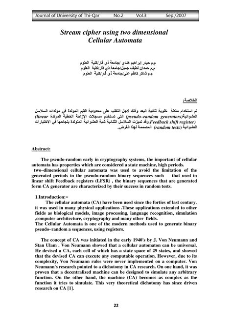 Pdf Stream Cipher Using Two Dimensional Cellular Automata