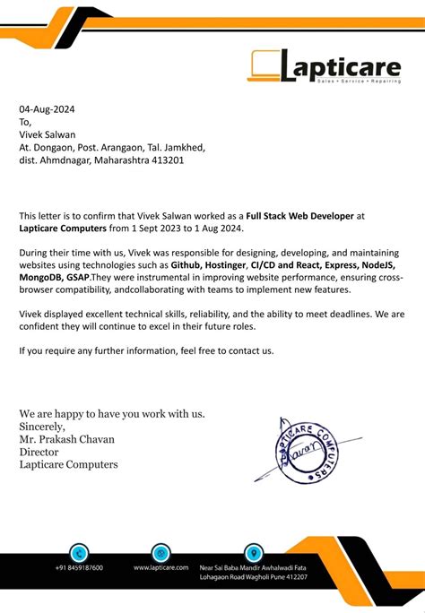 Vivek Salwan On Linkedin I Have Just Received My Experience Letter