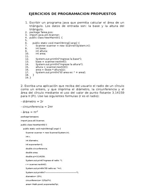Ejercicios De Programacion Propuestos Desarrollado Pdf Java Lenguaje De Programación Pi