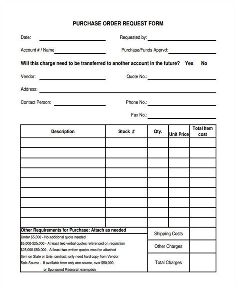 Purchase Order Request Form Template