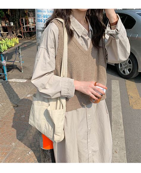 은은한 투피스 Set 루즈핏 셔츠 롱 원피스 무지 니트 Vest Set